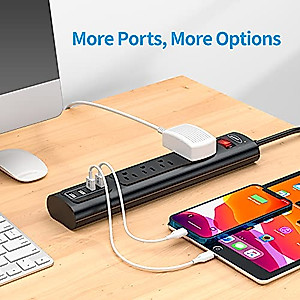 Power Strip, Surge Protector with 4 AC Outlets and 4 USB Charging Ports, 6 Feet Long Extension Cord for Smartphone Tablets Home,Office, Hotel- Black