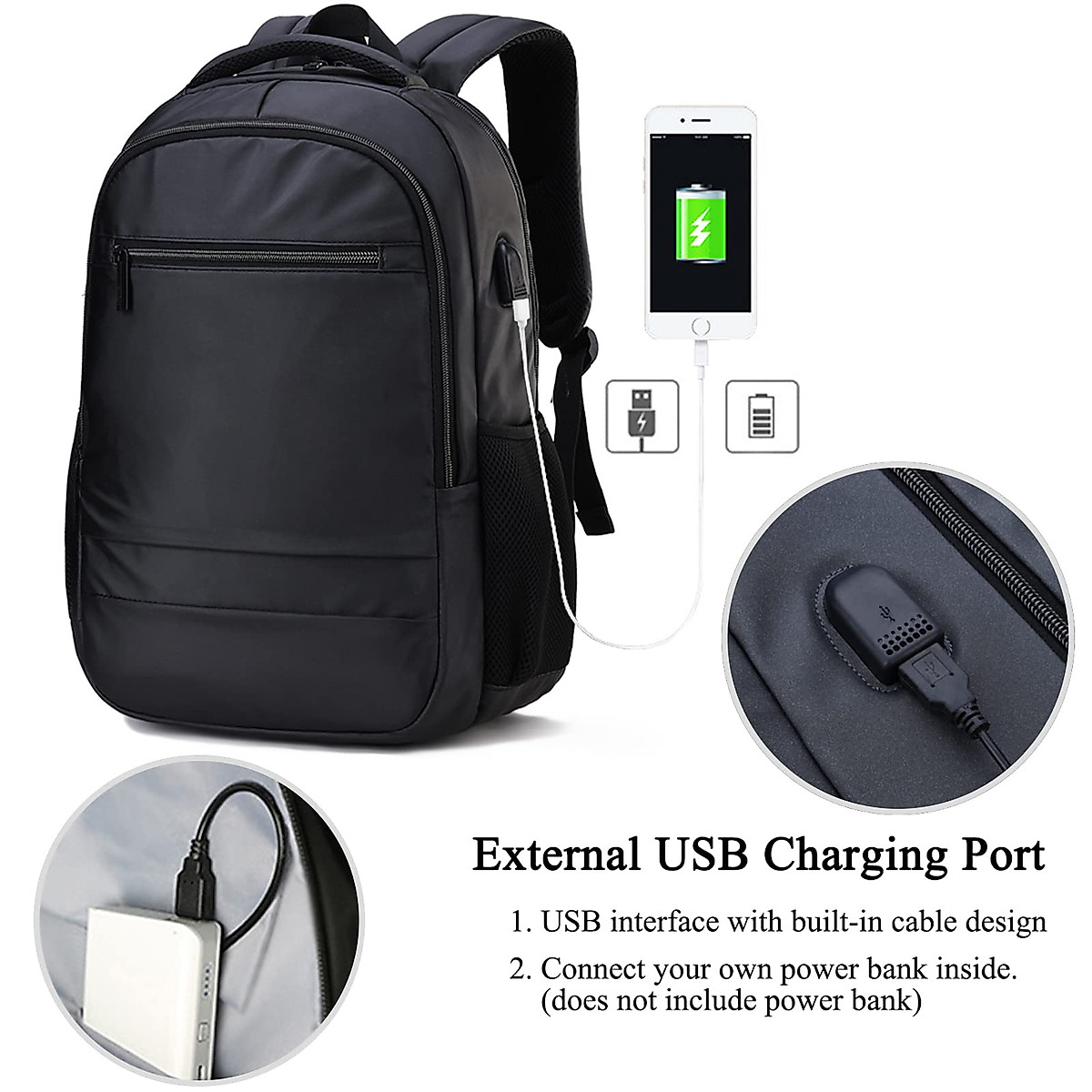 Vaupan Laptop Backpack, Business Travel Backpack with USB Charging Port, Durable Water Resistant College Bookbag Computer Bag Gifts for Men & Women Fits 15.6 Inch Notebook (Black)