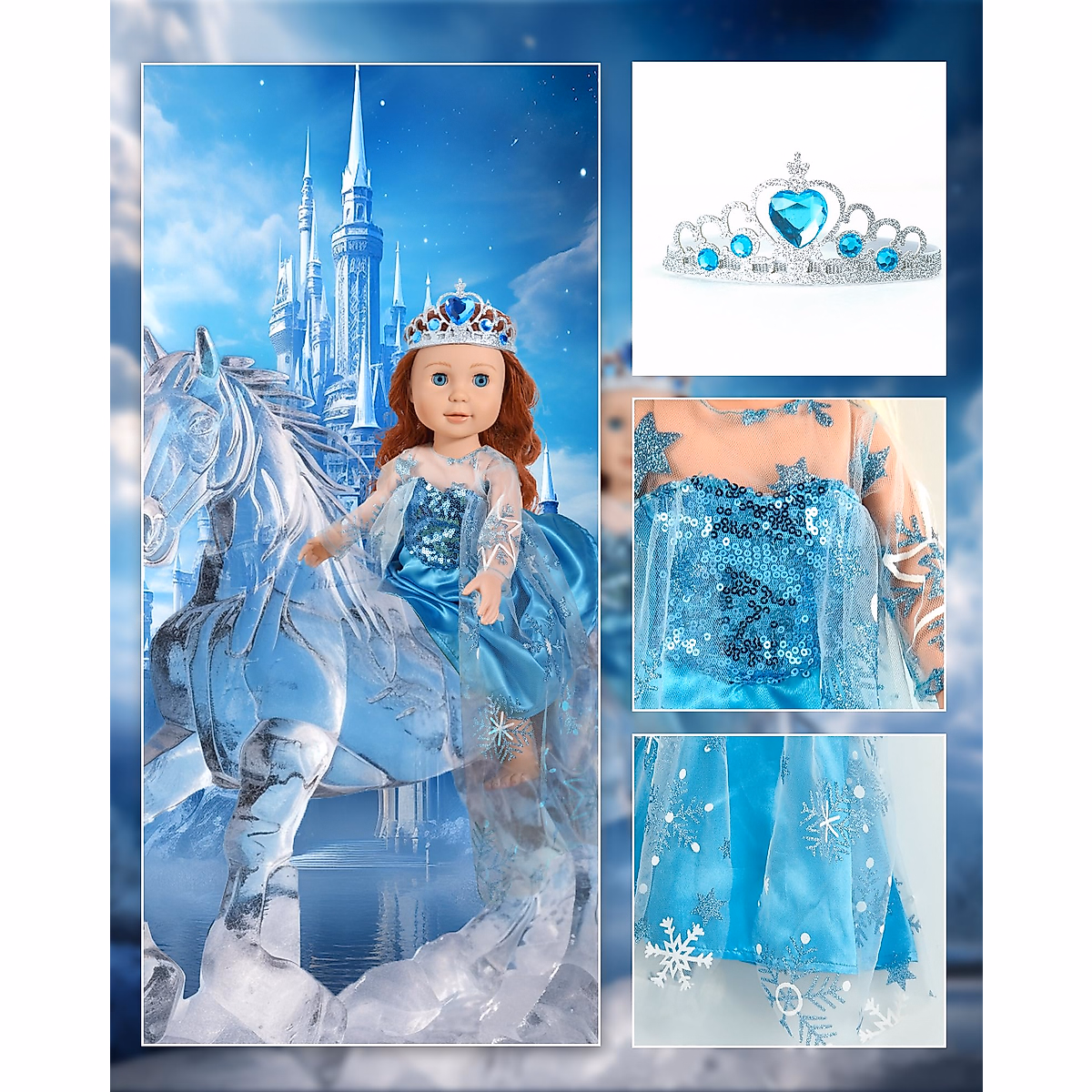 18 inch Doll Clothes Accessories, 6PCS Princess Costume Set with Crown Fits for 18 inch Girl Dolls, Gift for Girl Christmas Birthday Party