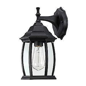 Pia Ricco Outdoor Wall Lights, Textured Black Exterior Light Fixtures with Clear Glass Shade, Waterproof Front Porch Lighting, Modern Sconces Lantern for Outside, House, Garage, E26 Socket, ETL Listed