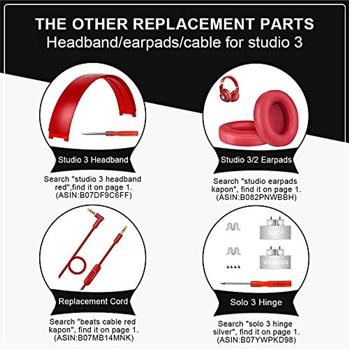 Studio 3 Replacement Parts Hinge Repair Kit Accesories Compatible with Beats by Dre Studio 3.0 Wireless Headphones (Silver)