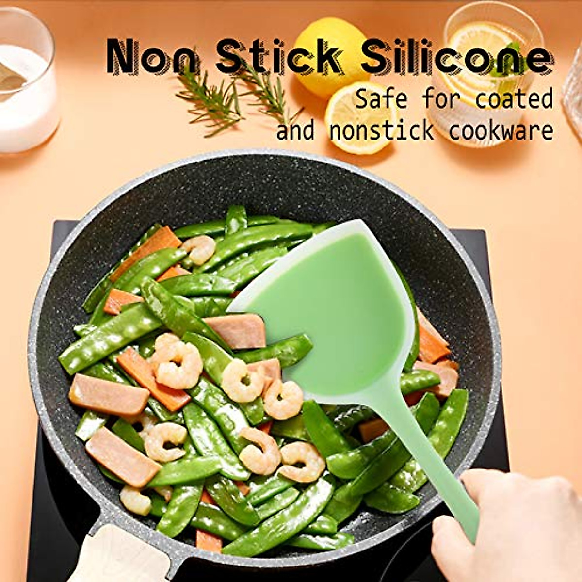 3 Pieces Silicone Spatula Turner Set - Nonstick Pancake Egg Flipper Heat Resistant 480℉- Kitchen Wok Turner, Large Wide Fish Spatula & Slotted Spatula, Cooking Utensils for Burger Omelets, Green