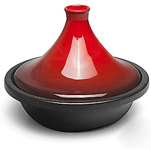 Casserole Dish with Lid Soup Pot Enameled Cast Iron Tangine with Ceramic Lid, Tagine Cooking Pot with Lid for Different Cooking Styles and Temperature Settings, Colorful (Color : Red)