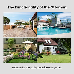 Outdoor Patio Ottoman Set of 2,Wicker Ottoman Seat with Comfy Cushions, Patio Rattan Furniture,Outdoor Ottoman Foot Rest with Steel Frame,All Weather Rattan Wicker Ottoman Seat for Backyard Porch