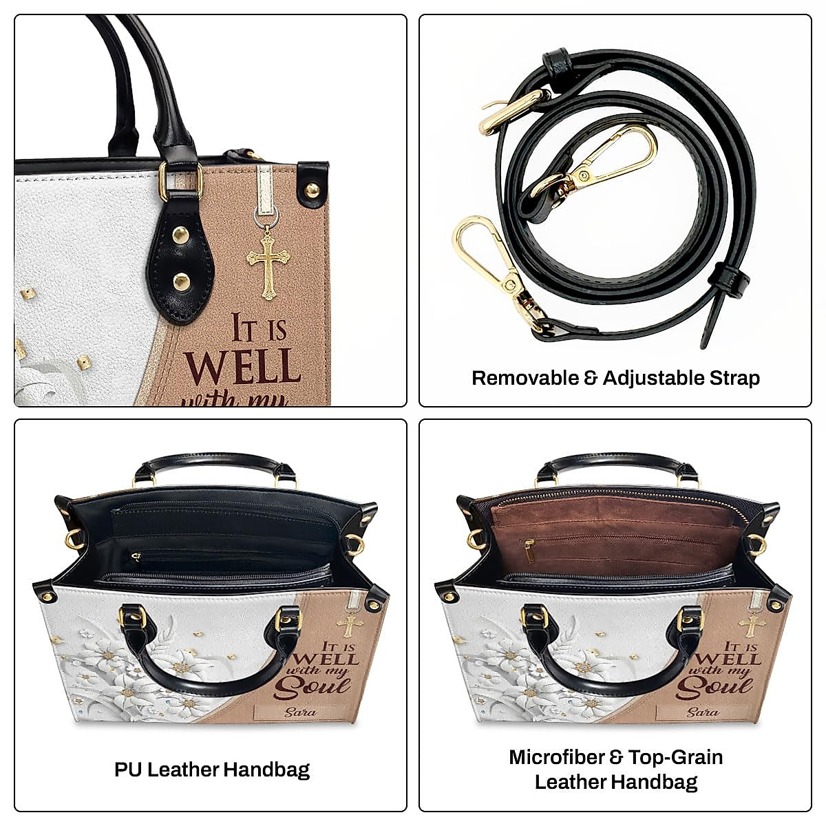 Jesuspirit Personalized Leather Handbags For Women - It Is Well With My Soul Religious Bag, Bible Bags - Christian Gifts Jesus Stuff For Women - Church Bag, Bible Purse Medium Size