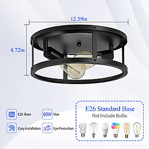 SKEJAO 13 inch Black Flush Mount Ceiling Light Fixture,2-Light Hallway Light fixtures Ceiling,Light Fixtures Ceiling Mount for Kitchen,Farmhouse,Bedroom (2 Pack)