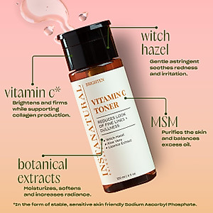 InstaNatural Vitamin C Face Toner, Brightens, Balances pH and Reduces Signs of Aging, Fine Lines and Wrinkles, with Witch Hazel, Lavender and Geranium Oils, 4 Fl Oz