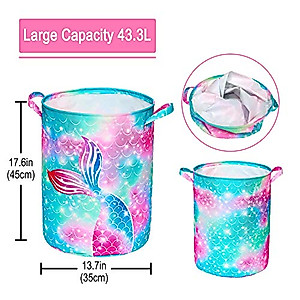 Beinou Mermaid Laundry Hamper 43.3L Waterproof Storage Basket Collapsible Toy Basket Canvas Organizer Basket with Handles for Kids Bedroom Baby Nursery Clothes