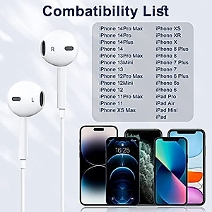 2 Pack Wired Headphones Earbuds with Lightning Connector, Earphones Headsets with Built-in Microphone & Volume Control Compatible with iPhone 14/14 Pro/13/12/11/XR/XS/8/7-All iOS(Apple MFi Certified)