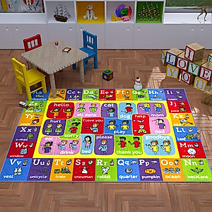 KC Cubs ABC Alphabet ASL Sign Language Educational Learning & Fun Game Play Area Non Slip Boy & Girl Kids Rug Carpet for Children Bedroom, Toddler Classroom & Baby Playroom Mat, 3' 3" x 4' 11"