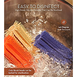 MOTHER-K Rotating Silicone Bottle Brush 2 Kinds of Sets, Silicone Bottle Cleaning Brush Water Bottle Cleaner for Washing Baby Bottles, Sports Bottle, Vase, and Glassware (Brown)