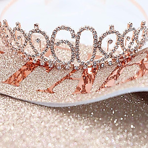 Vovii 60th Birthday Sash and Tiara, Rose Gold Tiara, 60th Birthday Gifts for Women, 60th Birthday Decorations for Women, Happy 60th Birthday Decorations