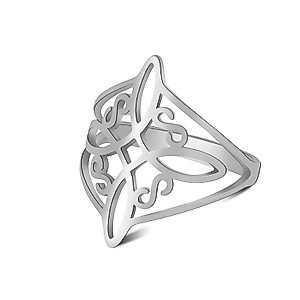 SIPURIS Witches Knot Ring Celtic Knot Ring Witchcraft Stainless Steel Geometric Witch Knot Ring Wiccan Finger Rings Wedding Band Stackable Ring Jewelry for Women Men (8, Sliver)