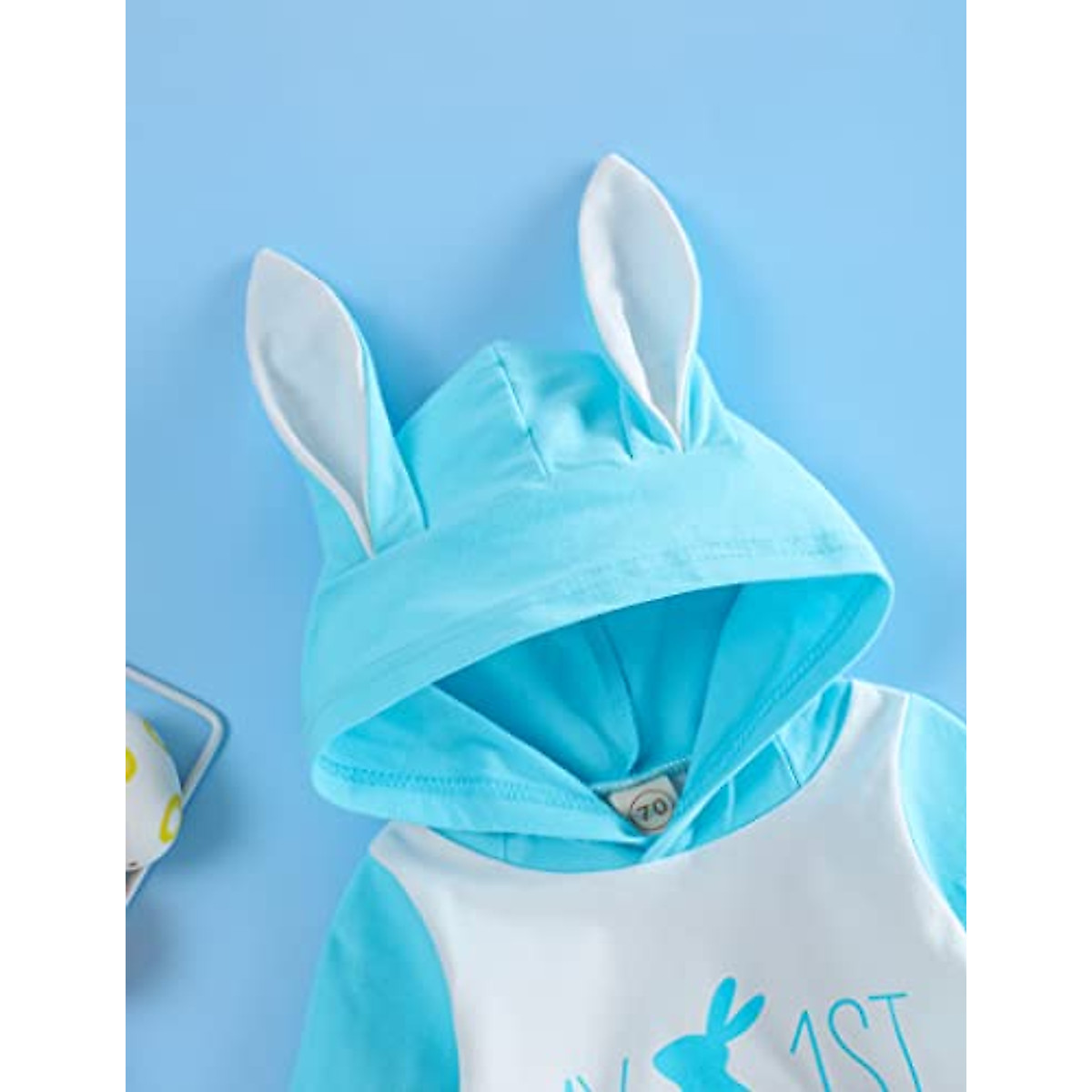 My 1st Easter Outfits Newborn Baby Boy Clothes Long Sleeve Rabbit Printed Rompers Jumpsuits Hoodies (White+Blue, 3-6Months)