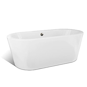 Empava 59" Luxury Acrylic Soaking SPA Tub Modern Stand Alone Custom Contemporary Design Freestanding Bathtubs-FT, FT1505, White-1
