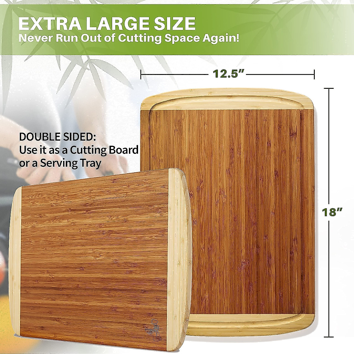 Extra Large Bamboo Cutting Board - XL Wood Cutting Board - 18 x 12.5" and Medium-Large Wood Cutting Board : 14.5 x 11.5 Inches