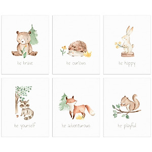 Woodland Baby Animals Nursery Wall Art Prints Room Decor - Set of 6 - Unframed (8 x 10 inches)