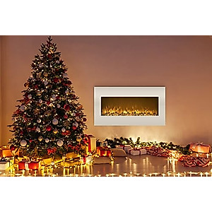 36-Inch Wall Mounted Electric Fireplace - 10-Color LED Flame and 3 Media Backgrounds with Adjustable Brightness and Remote by Northwest (White)