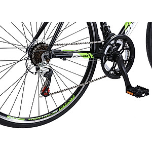 Schwinn Volare 1300 Drop Style Hybrid Sports Road Bike, Men and Women, 14-Speed, 700c Wheels, 21-Inch Aluminum Frame, Alloy Caliper Brakes, Green