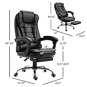 HOMCOM High Back Ergonomic Executive Office Chair, PU Leather Computer Chair with Retractable Footrest, Lumbar Support, Padded Headrest and Armrest, Black