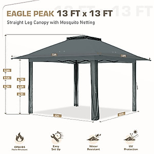 EAGLE PEAK 13x13 Pop Up Gazebo with Mesh Netting, Easy Up Screened Canopy for Patio and Backyard, Easy Set up Outdoor Gazebo (Gray)