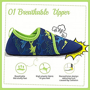 HIITAVE Boys Water Shoes Outdoor Quick Dry Swim Barefoot Beach Aqua Pool Socks for Kids Toddler Blue Green Shark 13.5-1 M US Little Kid