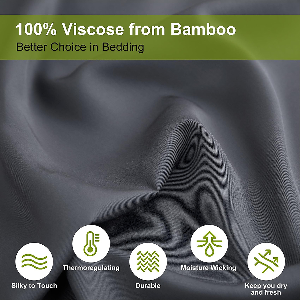 Ivellow Deep Pocket King Sheets, Rayon Derived from Bamboo, Extra Deep Pocket up to 18"-24", Hotel Luxury Cooling Sheets for King Size Bed, Silky Soft, Smooth, Breathable Bed Sheets Grey