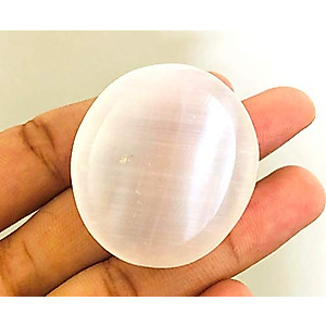 crystalmiracle Beautiful Natural Selenite Worry Stone Crystal Healing Reiki Positive Energy Thumb Stone Feng Shui Peace Gemstone