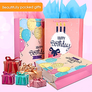 Gift Bag Birthday Gift Bags Set,2Pack Large Gift Bag for Girls Women Female Her,Pink Gift Bags with Tissue Paper,Paper Gift Bags with Handles,Big Gift Bags Birthday Gift Wrap Bag,Happy Birthday Gift Bags Party Gift Bags for Present Bags Birthday Bags