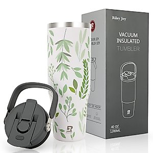 Riley Joy 40 oz 2.0 Stainless Steel Tumbler with Leak-Proof Lid and Straw, Double-Wall Vacuum Insulated Travel Mug for Coffee, Iced Tea, or Water - Ideal for Commutes and Outdoor