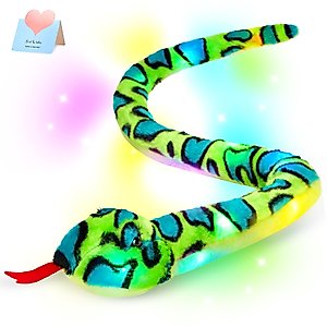 Houwsbaby Green Realistic 40'' LED Light Up Snake Stuffed Animal Snake Plush Toy Glowing Up Stuffed Animal for Practical Jokes,Playtime Fun Soft Kids Christmas Halloween Birthday Festival Presents