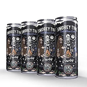 Bones Coffee Company S'morey Time Cold Brew Latte S'mores & Graham Crackers Flavored Coffee | Ready To Drink 100% Cold Brew Coffee Can | Cold Brew Latte S'mores in Cans | 11 Fl Oz Can (4 Pack)