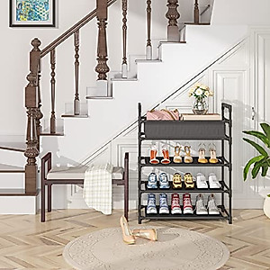 Boeeoan 4-Tier Stackable Shoe Rack Plus Storage Bag, sturdy Shoe Shelf, Non-woven Fabric Shoe Shelf with Storage Organizer, Black