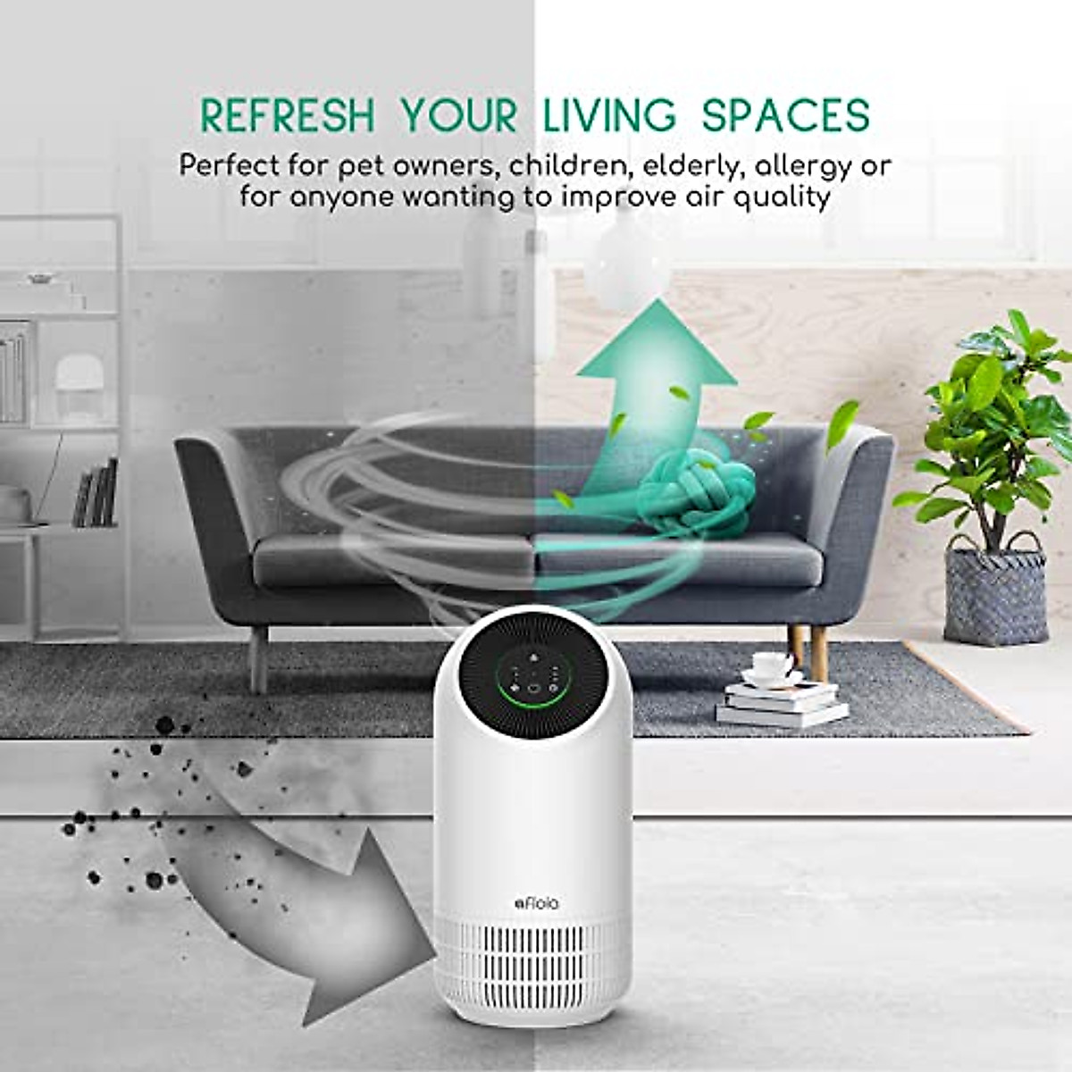 Afloia Air Purifier for Home Large Room H13 True HEPA Filter Air Cleaner with 24db Sleep Mode Remove 99.99% of Dust, Pet Dander, Pollen for Office, Bedroom, Fillo White