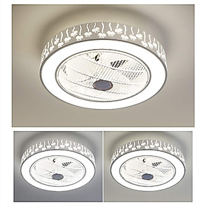 TFCFL 22 Inch Ceiling Fan with Light, Modern Invisible Acrylic Lighting Fan with Remote Control Semi Flush Mount Bladeless Fan Chandelier for Restaurant Bedroom Living Room (White)