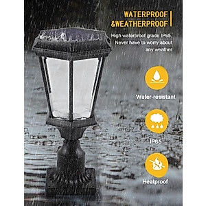 VOCLDFA Solar Post Light, Dusk to Dawn Sensor Pillar Light Fixture 15.8"H, Waterproof LED Exterior Lamp Post Lantern, Aluminum Outdoor Post Light, Pole Lanterns Outdoor with 3-Inch Pier Mount Adapter