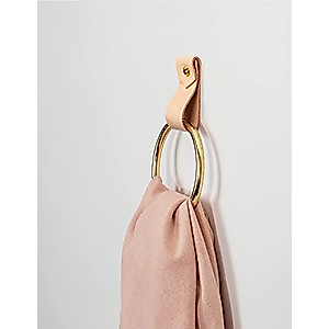 KEYAIIRA - Small Leather Wall Hook, minimalist leather strap hanger for bath towel holder leather wall hook strap towel hook bathroom decor brass towel ring nordic home