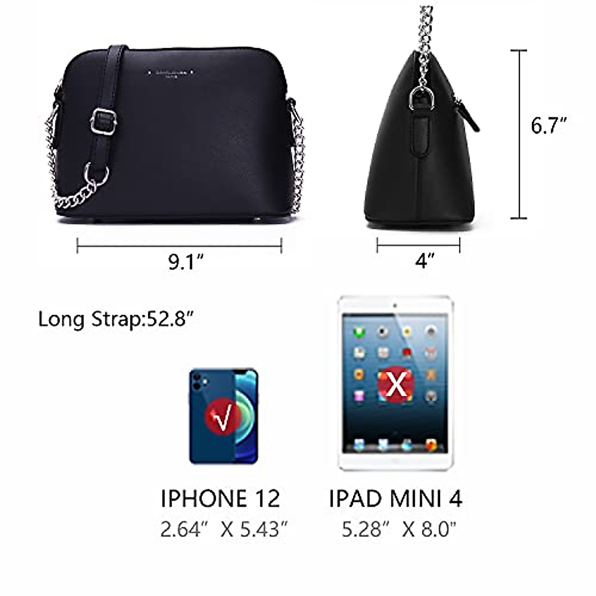 DAVID - JONES INTERNATIONAL. Lightweight Crossbody Bags for Women, Genuine Leather Small Shoulder Bag,Cell Phone Wallet Purses and Handbags with Chain Strap,Black Purse