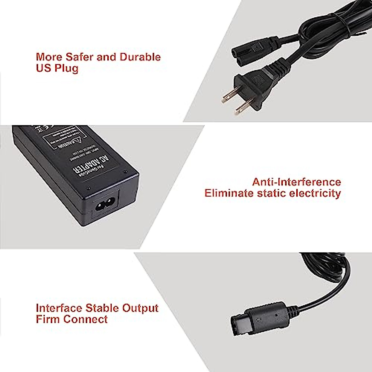 Power Cord for Gamecube, AC Power Supply for Gamecube, Power Adapter and AV Cable for Gamecube Set, Compatible with Nintendo Gamecube NGC System