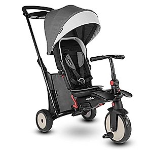 smarTrike STR5 6 in 1 Modular Foldable Toddler Stroller Tricycle Combination with 1 Hand Steering, Shock Absorbency, and 5 Point Harness, Gray Melange