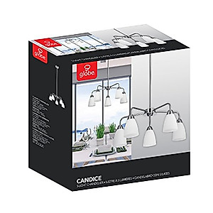 Globe Electric 65779 Candice 5-Light Chandelier, Polished Chrome Finish, White Glass Shades