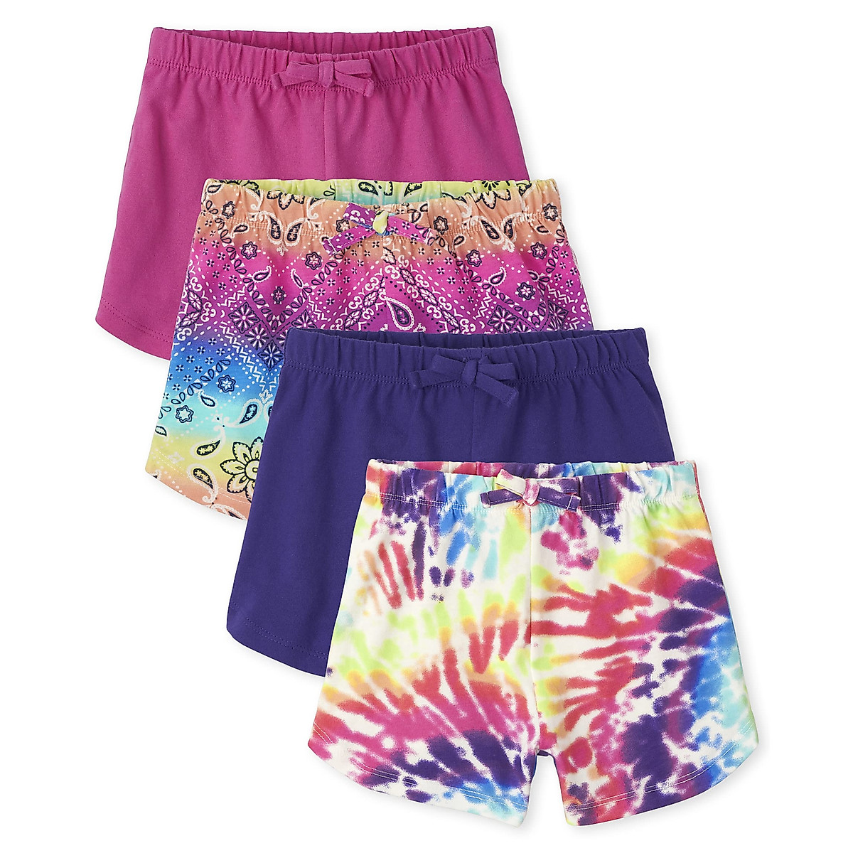 The Children's Place Baby Toddler Girls Dolphin Shorts, Spiral/Purple/Bandana/Fall Fuchsia 4-Pack, 3T