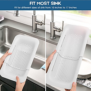 Collapsible Colander Kitchen Extendable Strainer Fruits Vegetables Noodle Pasta Food Drain Basket Space-Saver Portable Drainer Over Sink(1, 2#White)