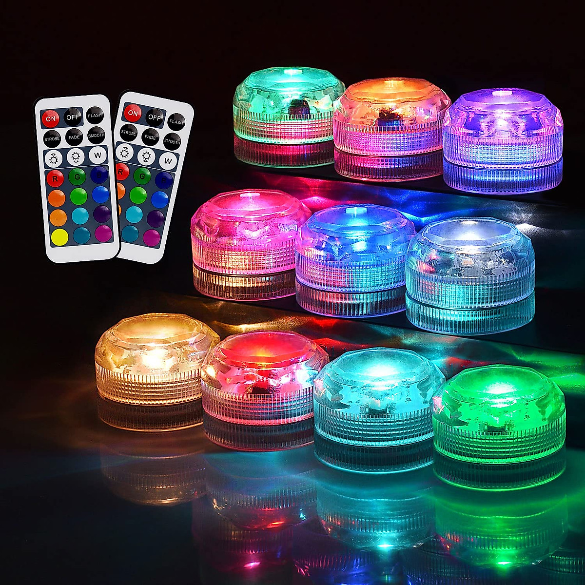 Mini Submersible Led Lights with Remote, Multicolor Underwater Tea Lights Candles, Waterproof Submersible Tea Lights Battery Operated Submersible Pool Lights for Wedding Vase Festival Party, 20pcs