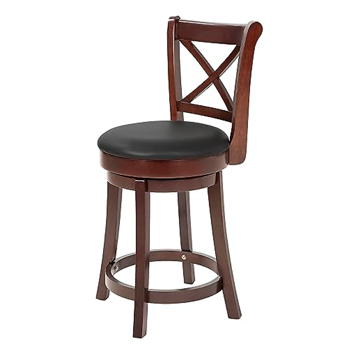 YIQIEDEY Bar Stools,Counter Bar Height Stools with X-Back,Wooden Low Back Bar Stools with 360 Degree Swivel,Kitchen Barstools with PU Leather Upholstery,Brown(39.4" H)