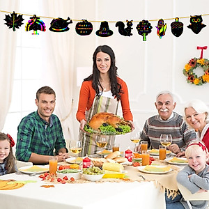 50 Pack Thanksgiving Scratch Art Paper Crafts Kit, Fall Thanksgiving Rainbow Paper Crafts Kit for Kids, DIY Pumpkin Turkey Maple Hanging Ornaments for Thanksgiving Fall Harvest Party Decoration