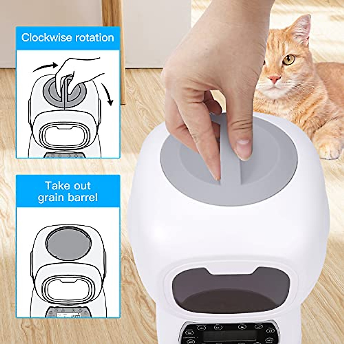 KutoraWorks Automatic Cat Feeder, Dog Food Dispenser with Rotary Lock Lid, Visual Window, Memory Function, Voice Recorder, Stainless Steel Dish, 0-20 Portion Control for 1-4 Meals Daily, 118oz