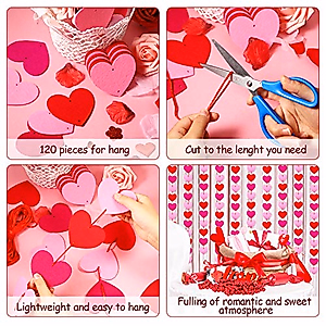 120 Pieces Felt Heart Garlands Heart Hanging String Garland Valentines Day Garland Decor with Red Rope for Valentines Anniversaries Wedding Party Supplies (Red, Pink, Rose Red) (Red, Pink, Rose Red)
