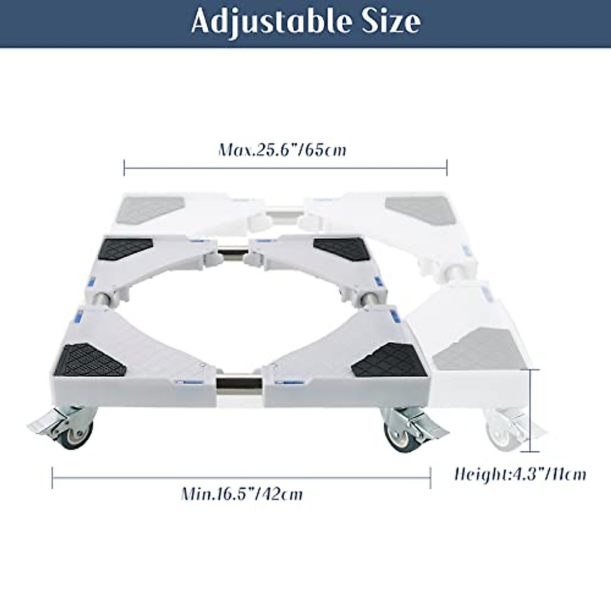 MYFULLY Adjustable Movable Furniture Dolly Roller Base, Multi-Functional Mobile Base for Dryer, Washing Machine and Mini Refrigerator Stand Moving Cart (4 Wheels)