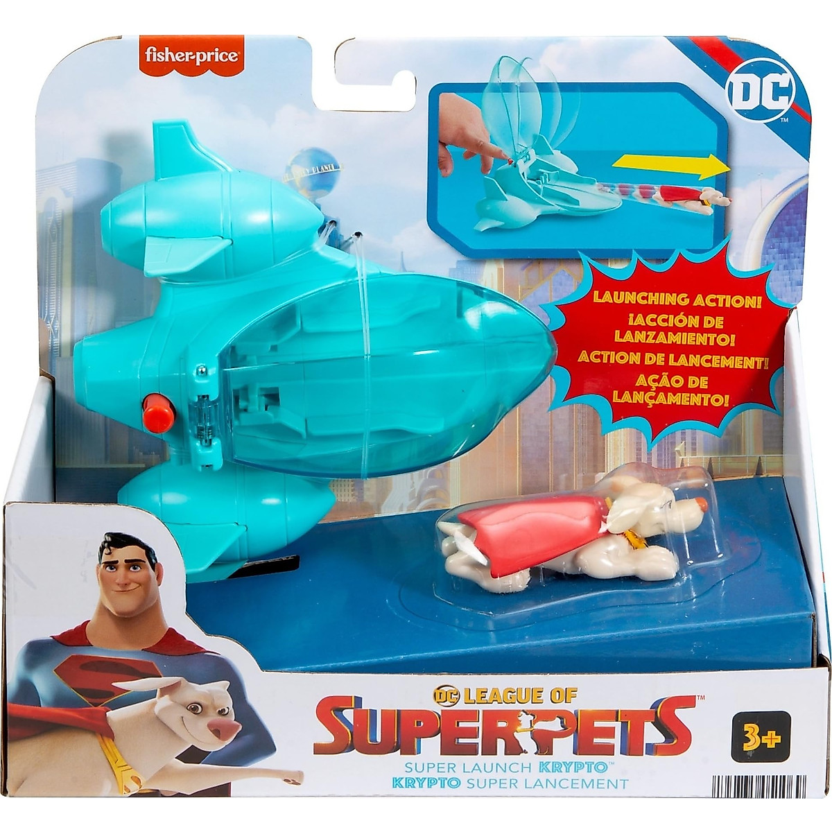 Fisher-Price DC League of Super-Pets Preschool Toy Super Launch Krypto Figure & Invisible Jet Vehicle Set for Pretend Play Kids Ages 3+ Years